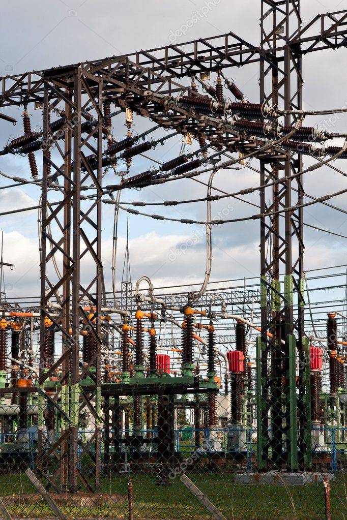 Part of high-voltage substation with switches and disconnectors Stock ...