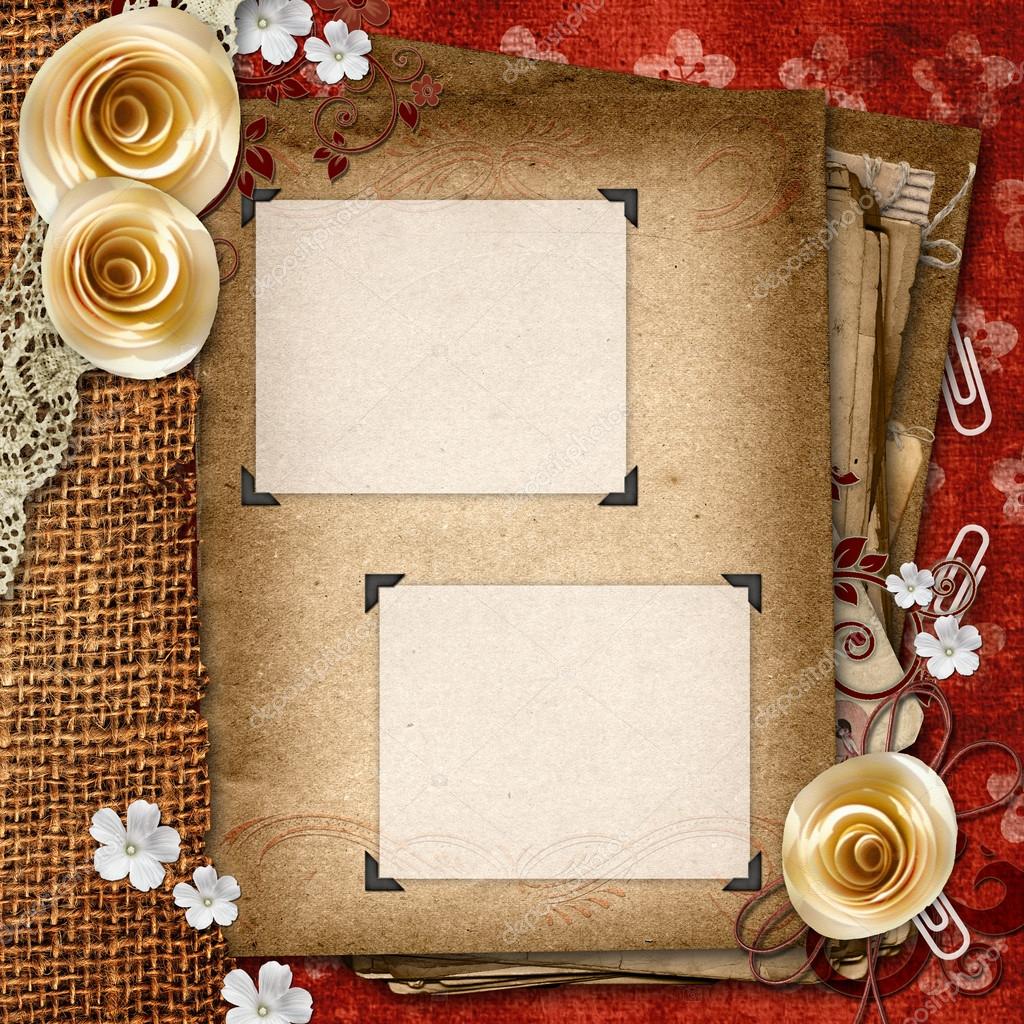 Vintage album with old paper sheets, roses, lace — Stock Photo © o ...