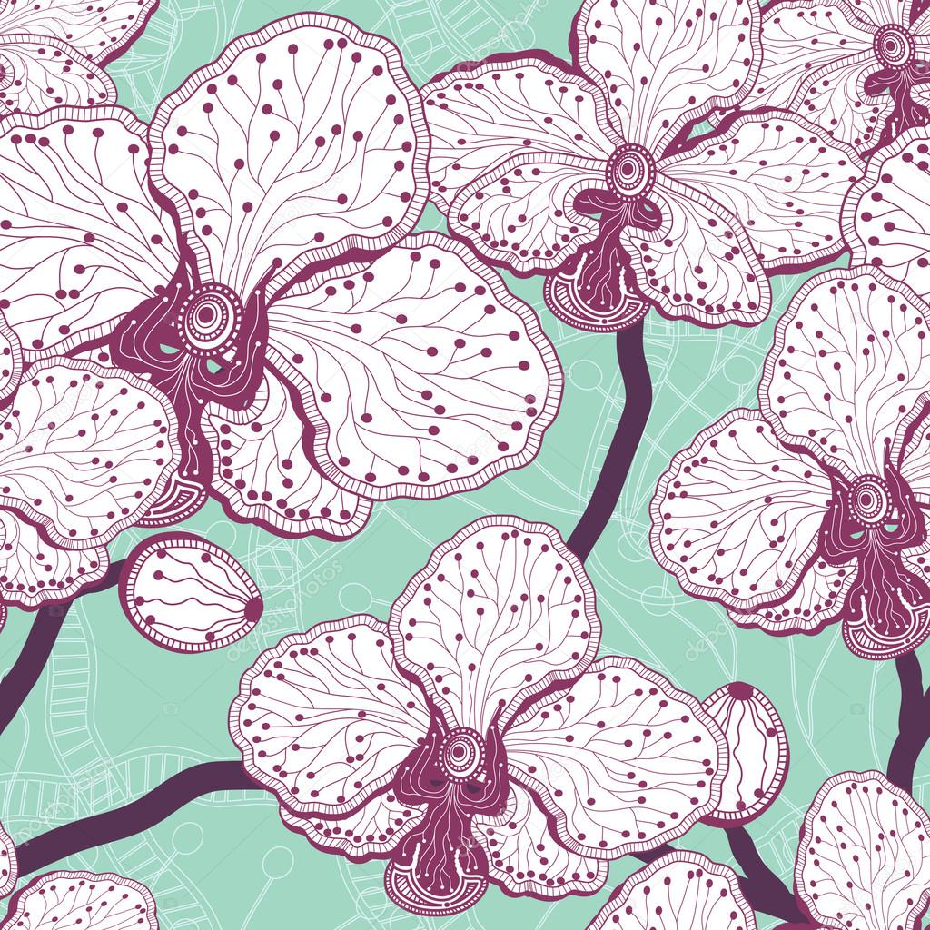 Seamless stylized orchid flower pattern — Stock Vector © juliet #17232863
