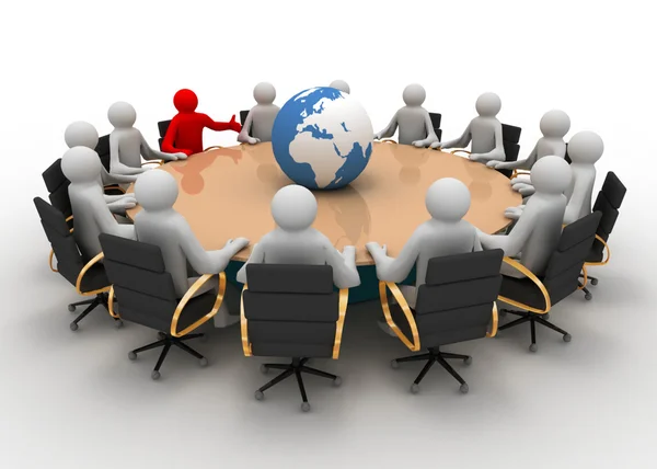 3d people - session behind a round table. 3d image. Isolated — Stock ...
