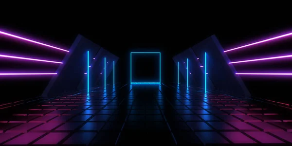 3D abstract background with neon lights. neon tunnel .space ...
