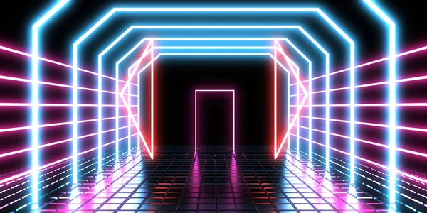 3D abstract background with neon lights. neon tunnel .space ...