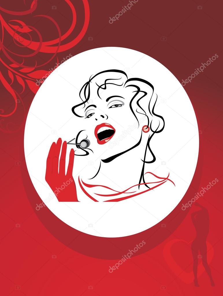 Portrait of a beautiful singing woman in the decorative red frame ⬇ ...