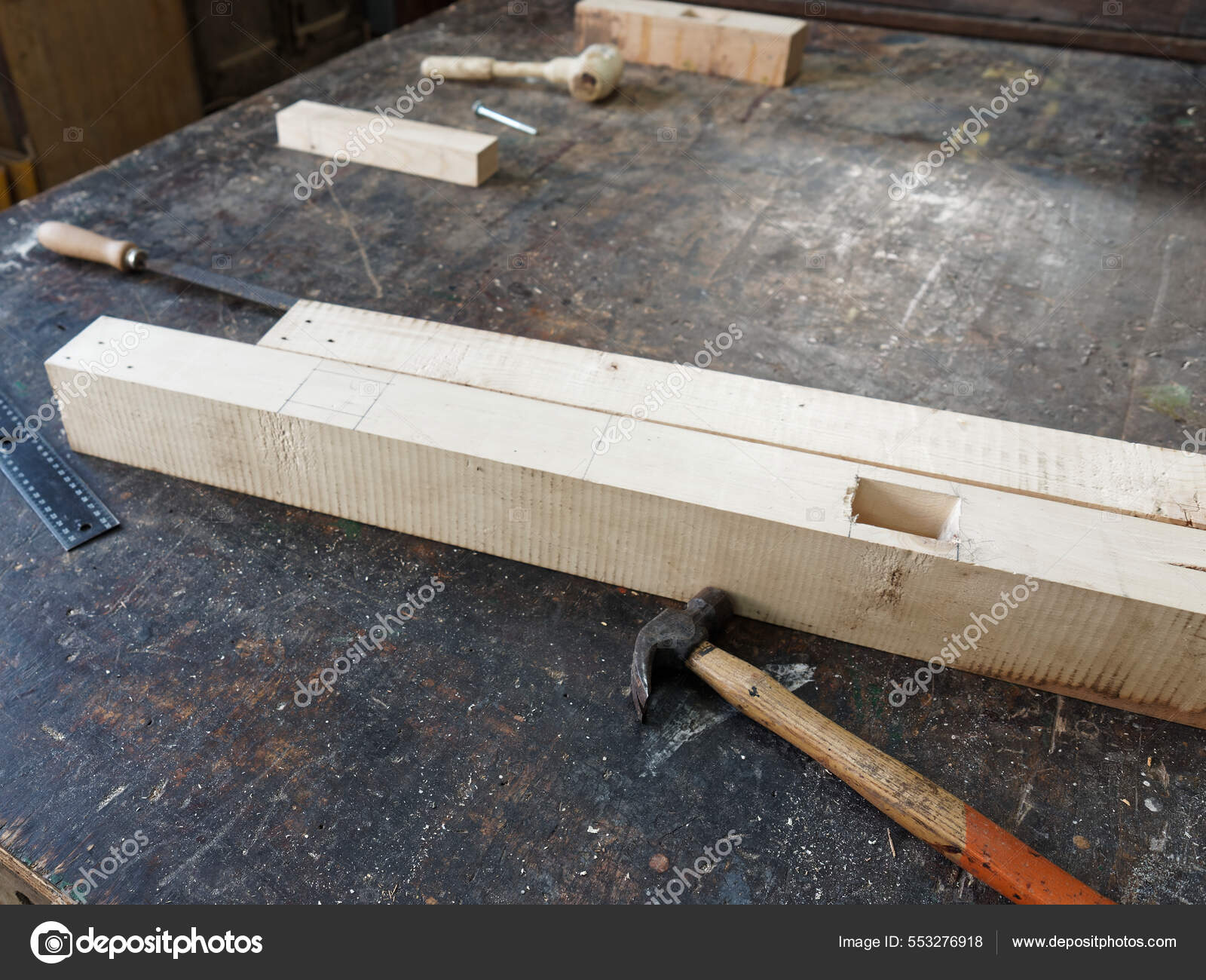 Oak Wooden Bar Blocks Materials Stacked Carpentry Woodwork Workshop ...