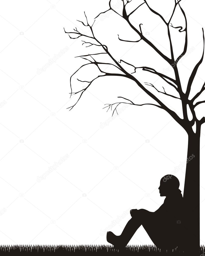Drawing Of A Man Sitting Under A Tree