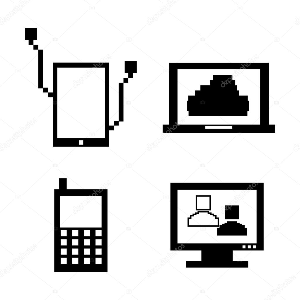 Technological pixel icons Stock Vector by ©yupiramos 26342077