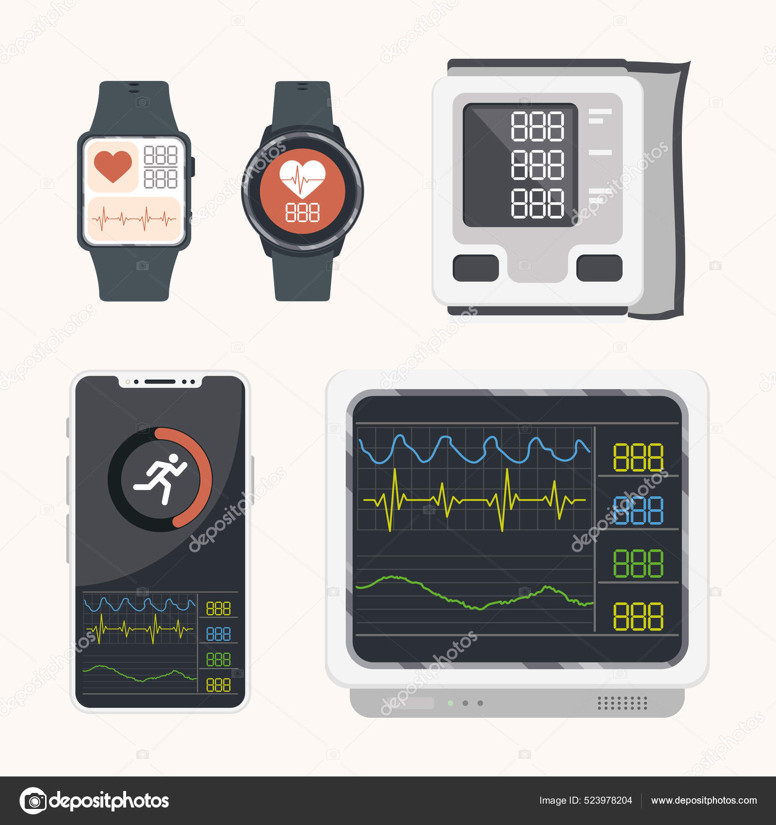 Five heart monitors Stock Vector by ©yupiramos 523978204