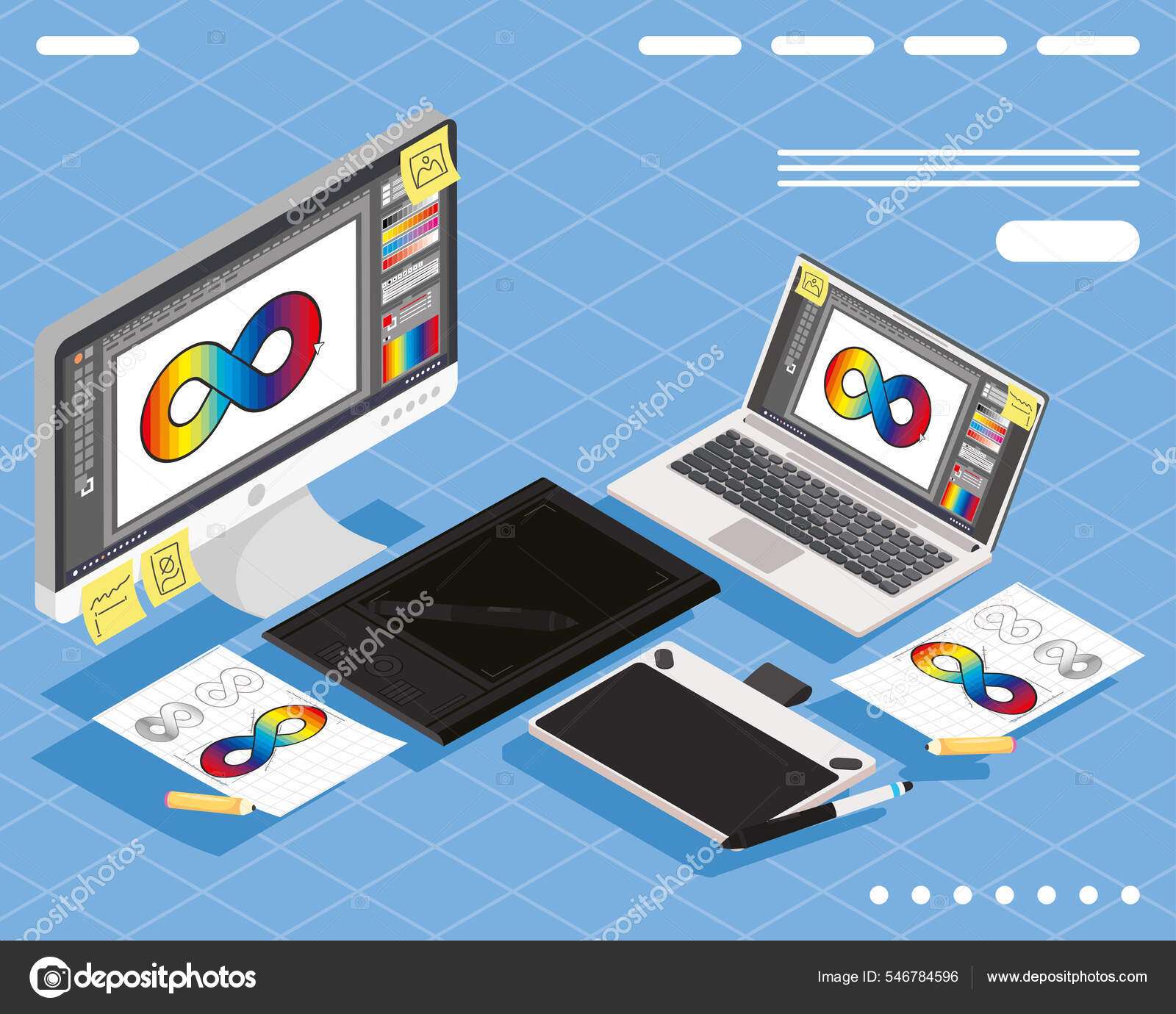 Computers with graphic design Stock Vector by ©yupiramos 546784596