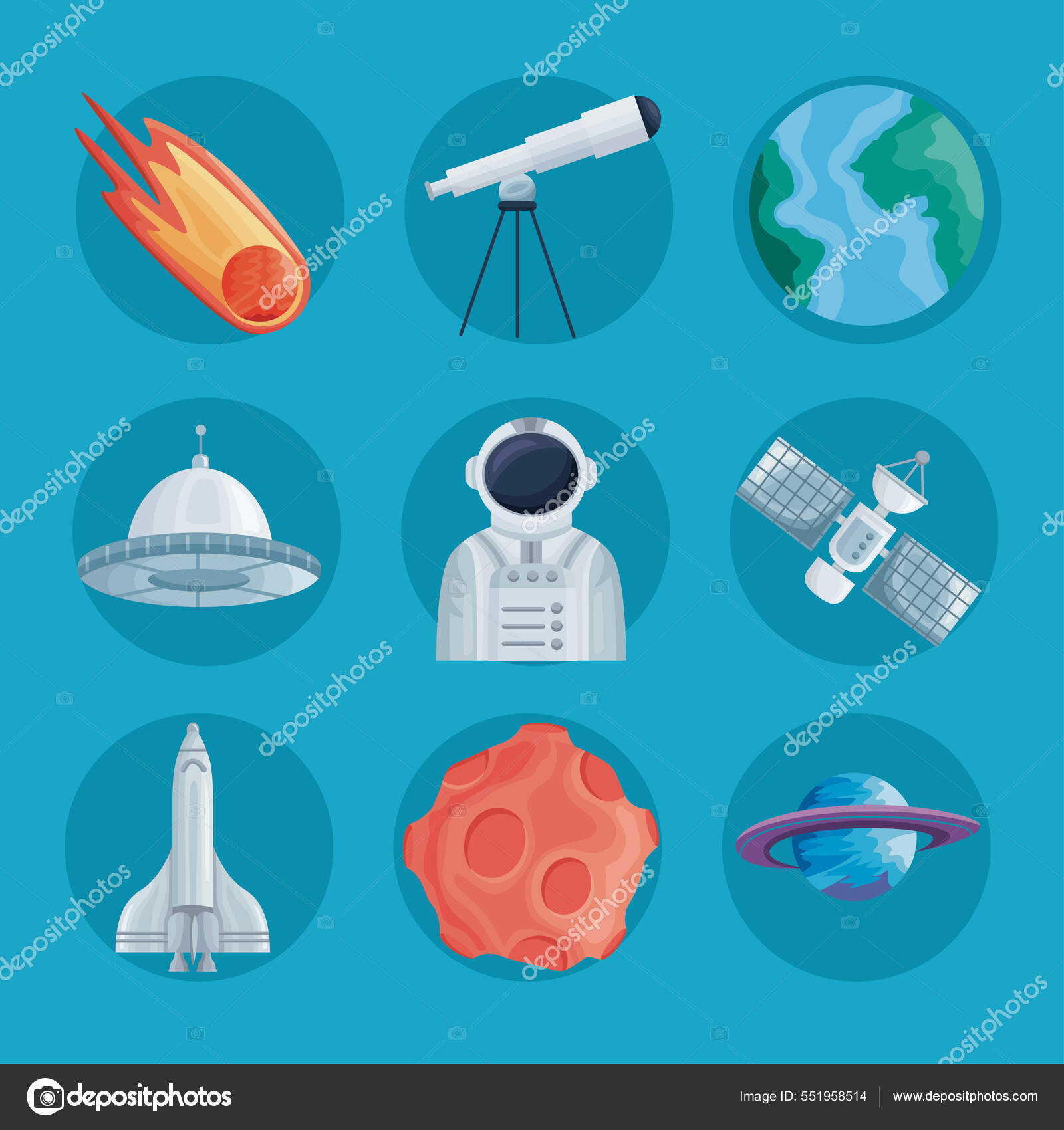 Nine space outer icons Stock Vector by ©yupiramos 551958514