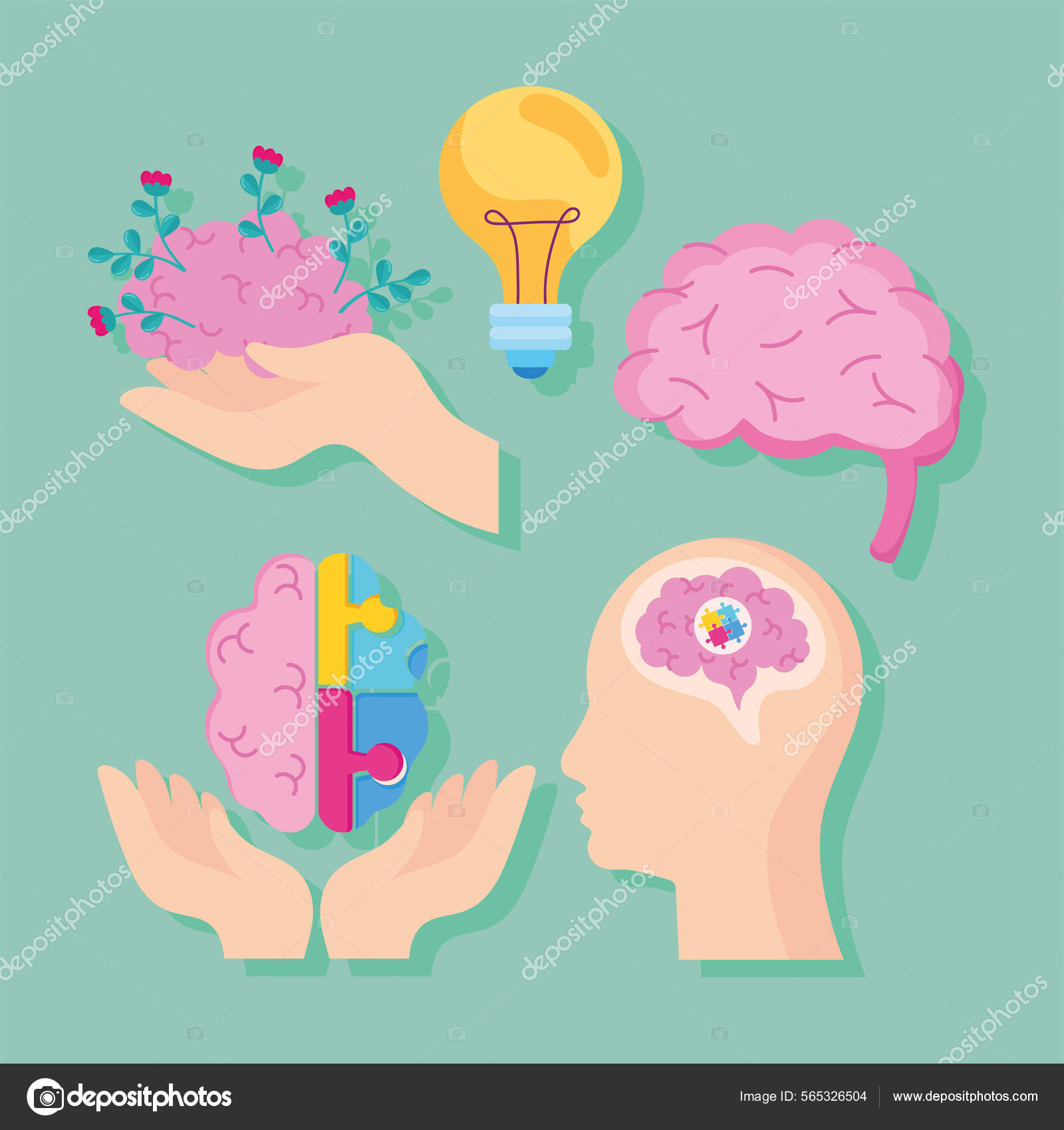 Cinco iconos de salud mental Vector de stock por ©yupiramos 565326504