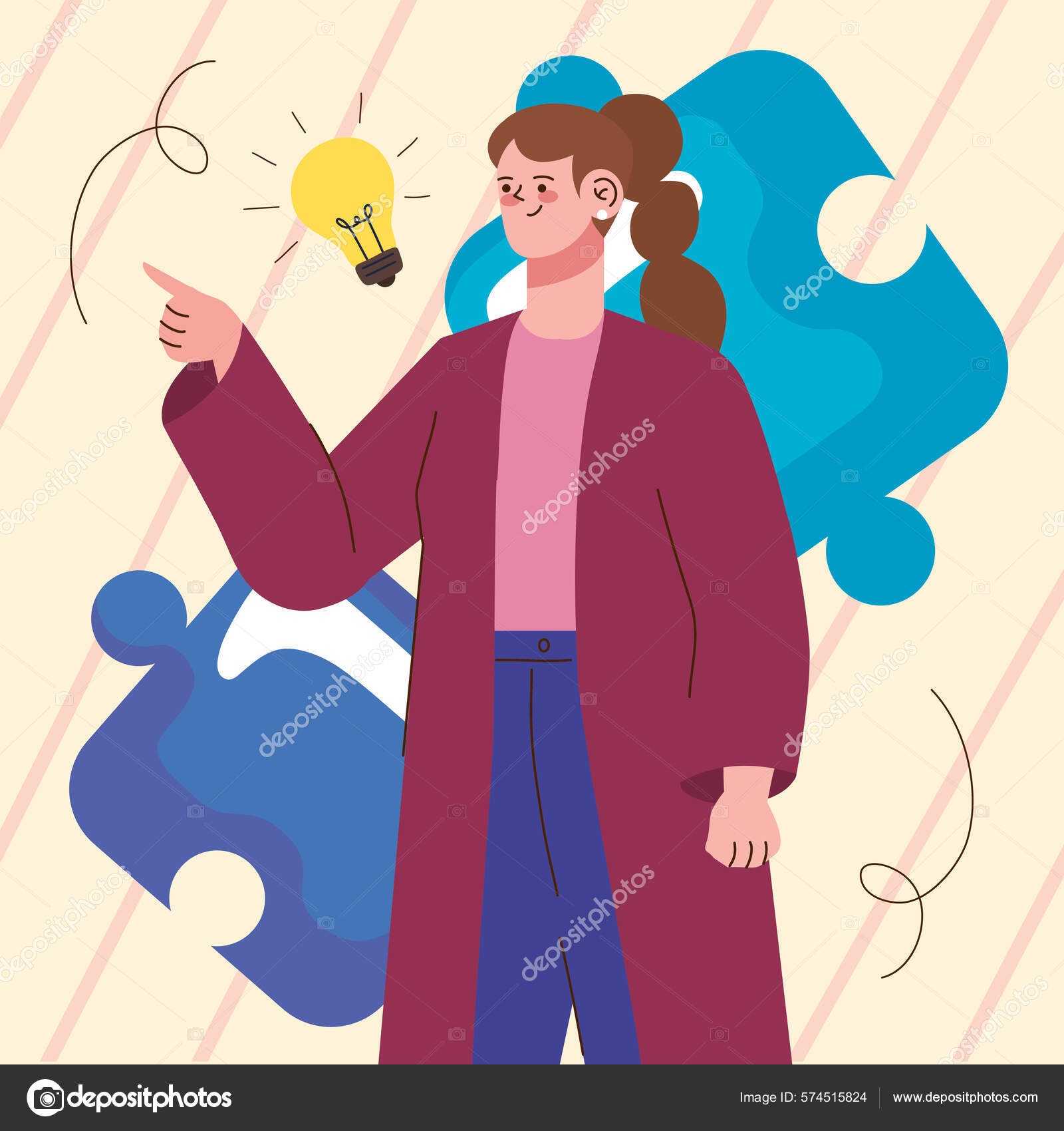 Creative Woman Puzzle Pieces Character Stock Vector by ©yupiramos 574515824