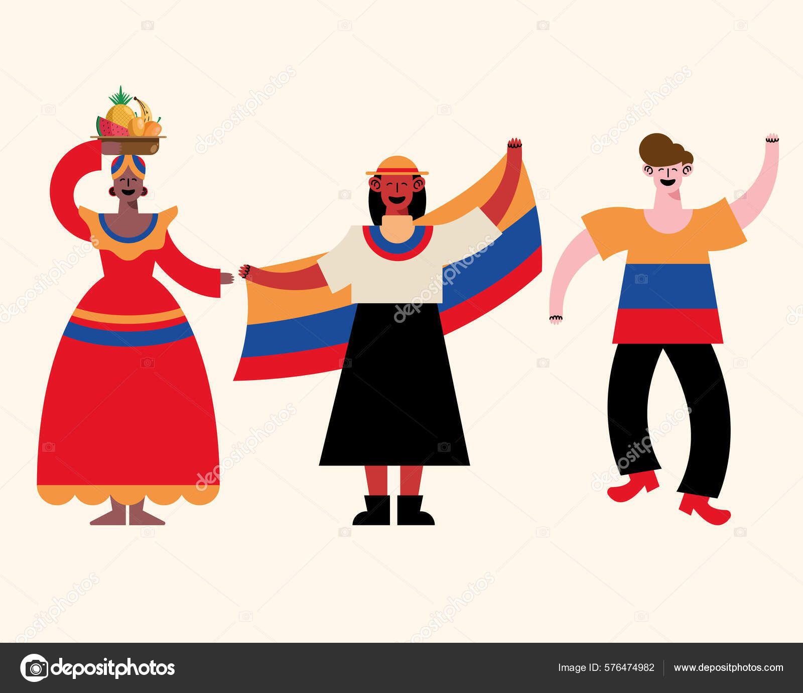 Three Colombians Persons Characters Group Stock Vector by ©yupiramos ...