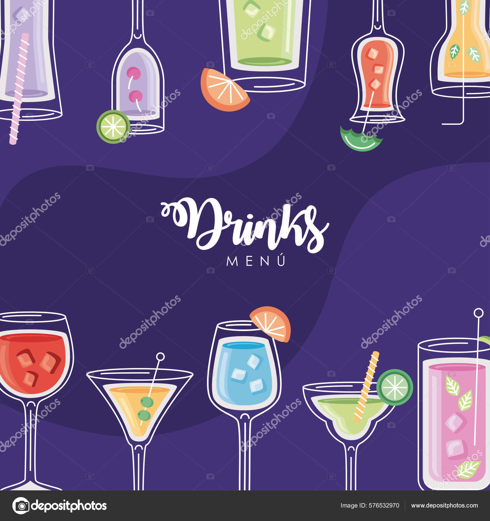 Drinks Menu Lettering Frame Cocktails Stock Vector Image by ©yupiramos ...