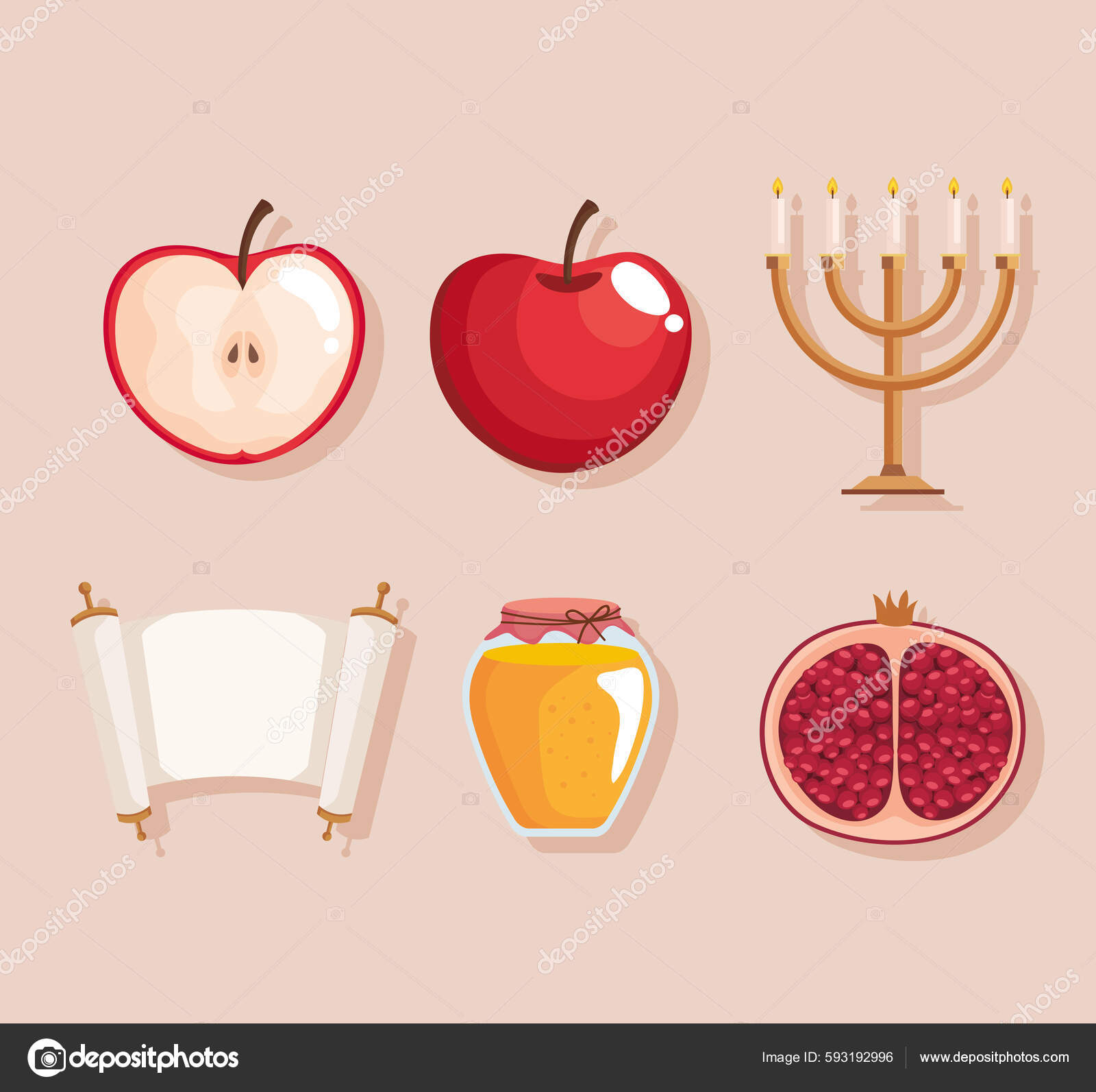 Six Yom Kippur Set Icons Stock Vector Image By ©yupiramos 593192996