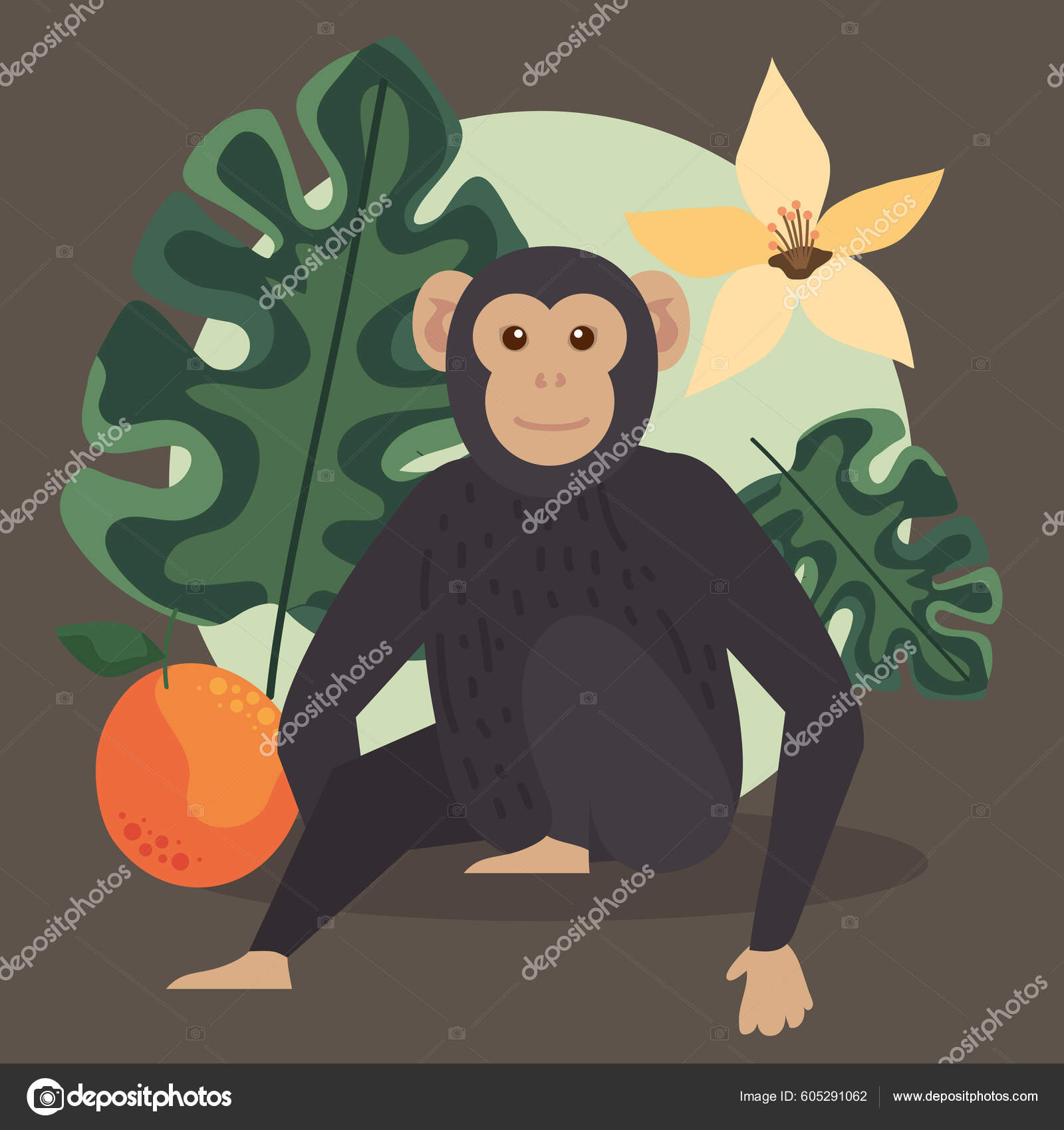 Chimpanzee Monkey Frame Scene Stock Vector by ©yupiramos 605291062
