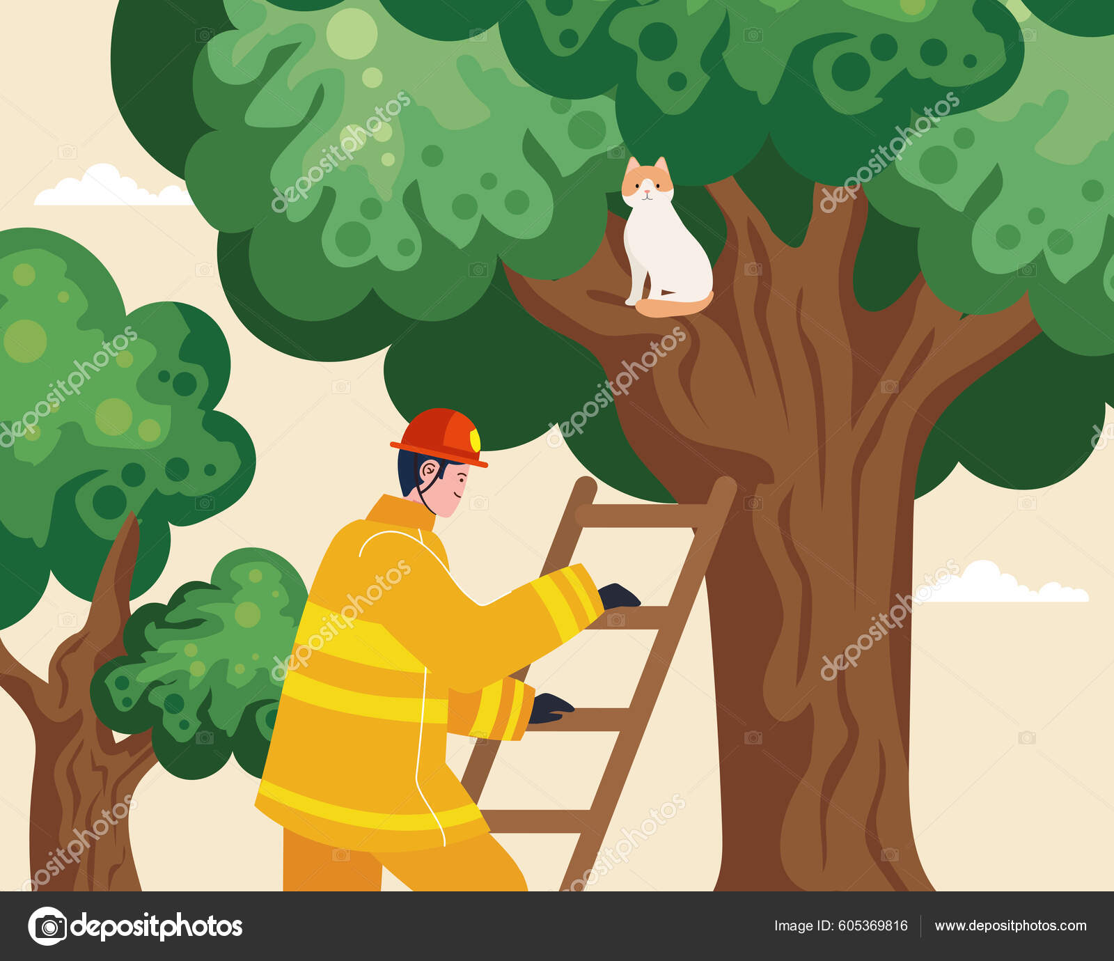 Fireman Rescuing Cat Tree Scene Stock Vector Image by ©yupiramos #605369816 Fireman Rescuing Cat Tree Scene Stock Vector Image by ©yupiramos #605369816