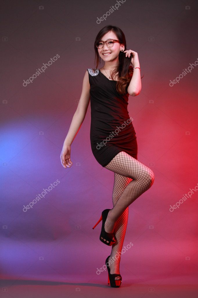 Sexy woman in various fun poses with colourful background. Stock Photo ...