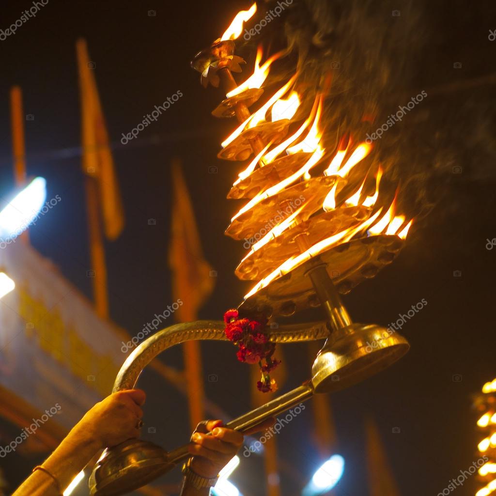 Ganga Aarti ritual (fire puja) Stock Photo by ©Alexandra Lande 39574057