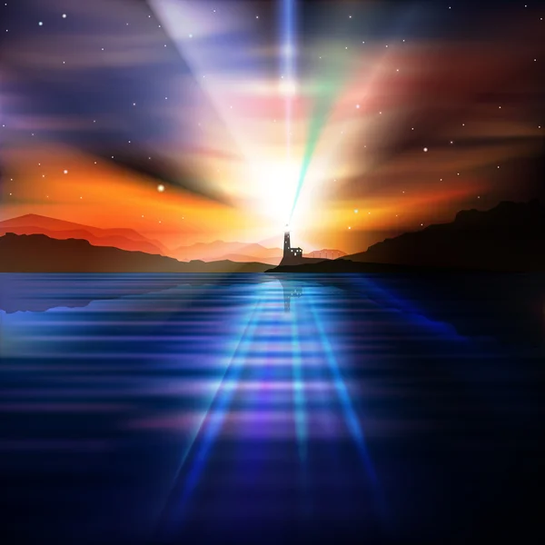 Abstract sea background with lighthouse and mountains Stock Vector ...
