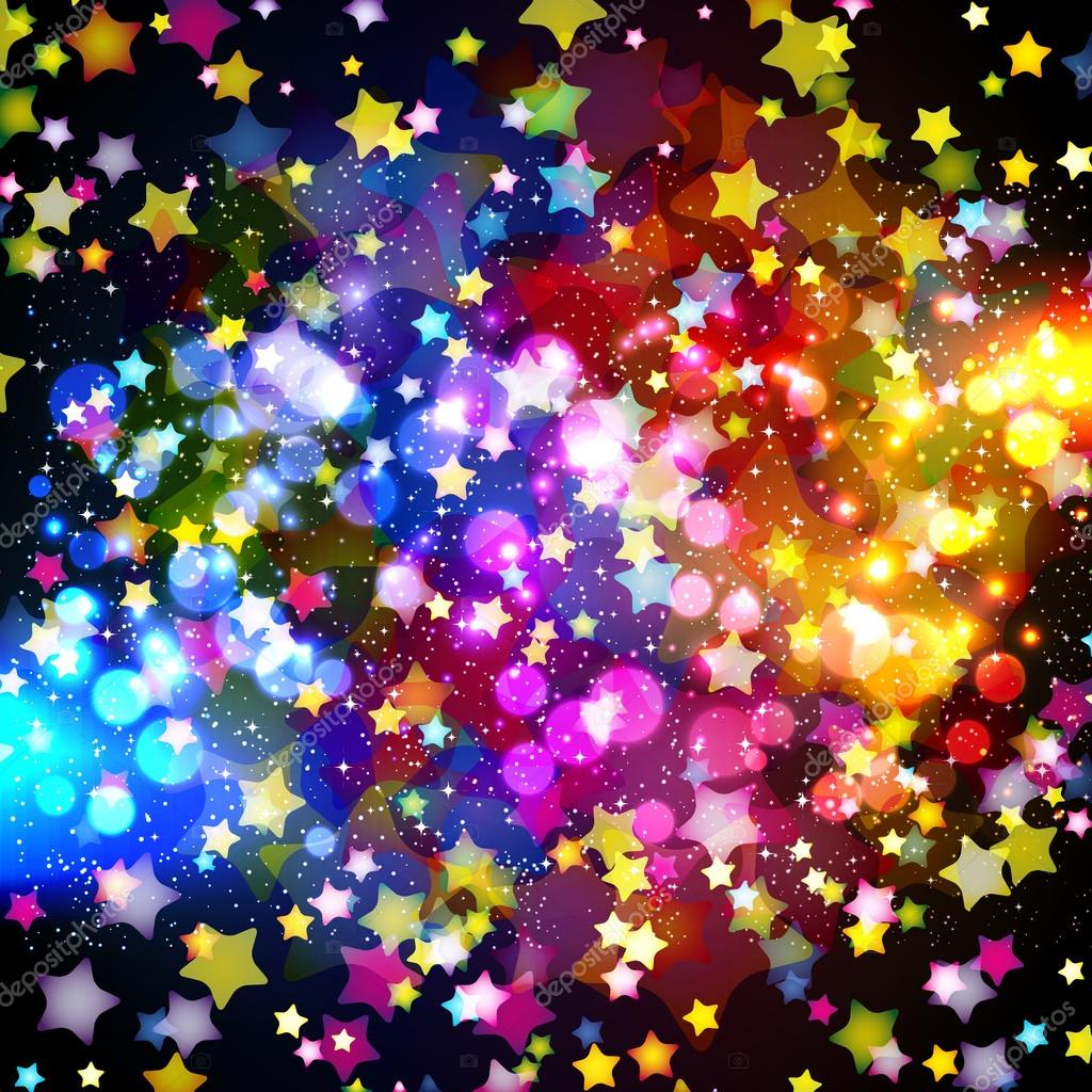 Bright colorful flying stars on a fantastic design background. Stock ...