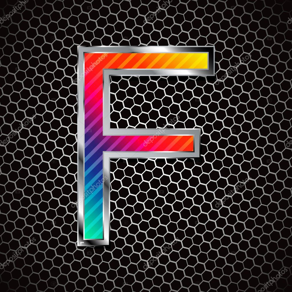 Metallic font on a metal grid. Letter F — Stock Photo © file404 #13754243