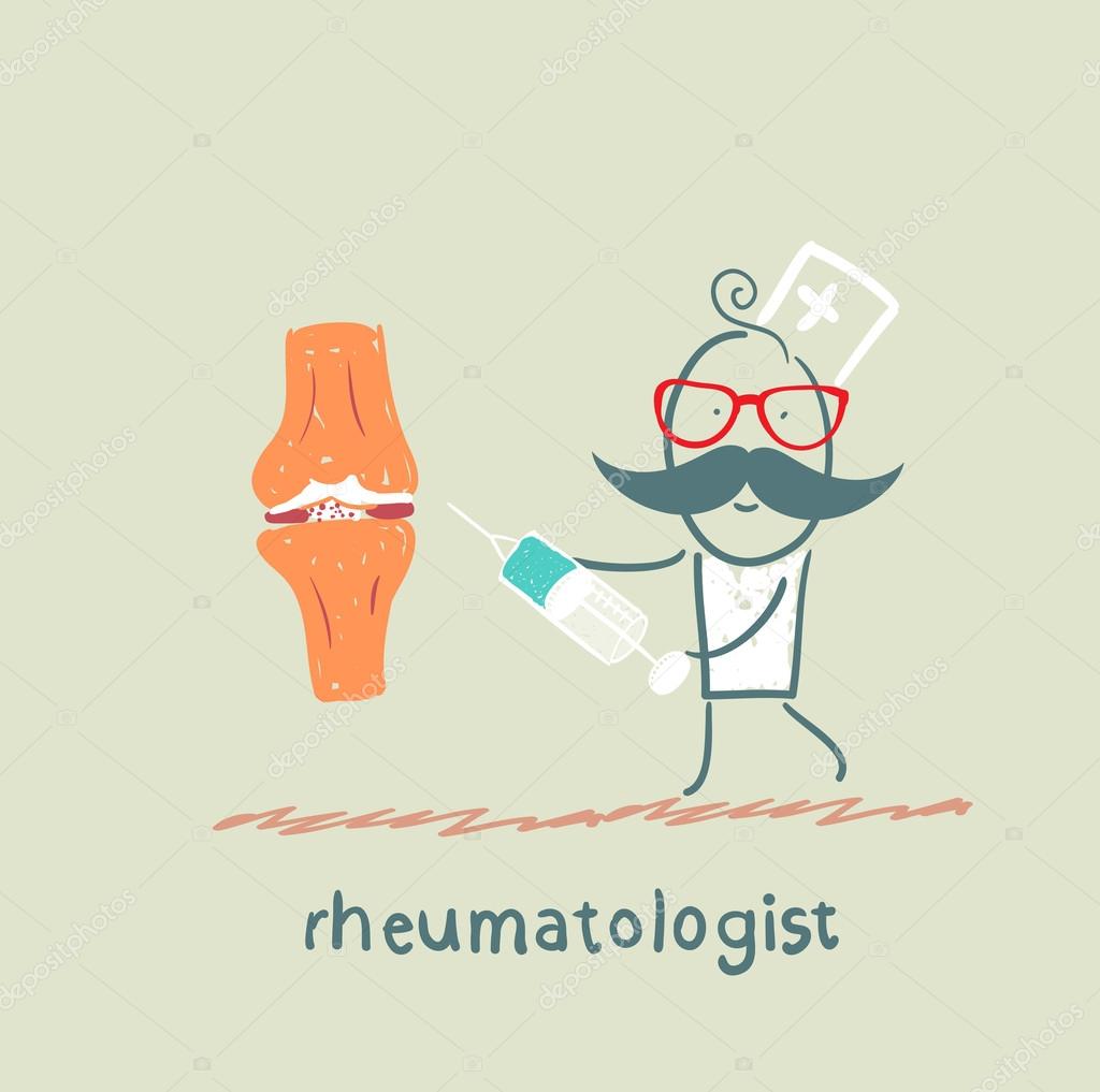 Rheumatologist with a syringe in his hand standing near the joint of ...