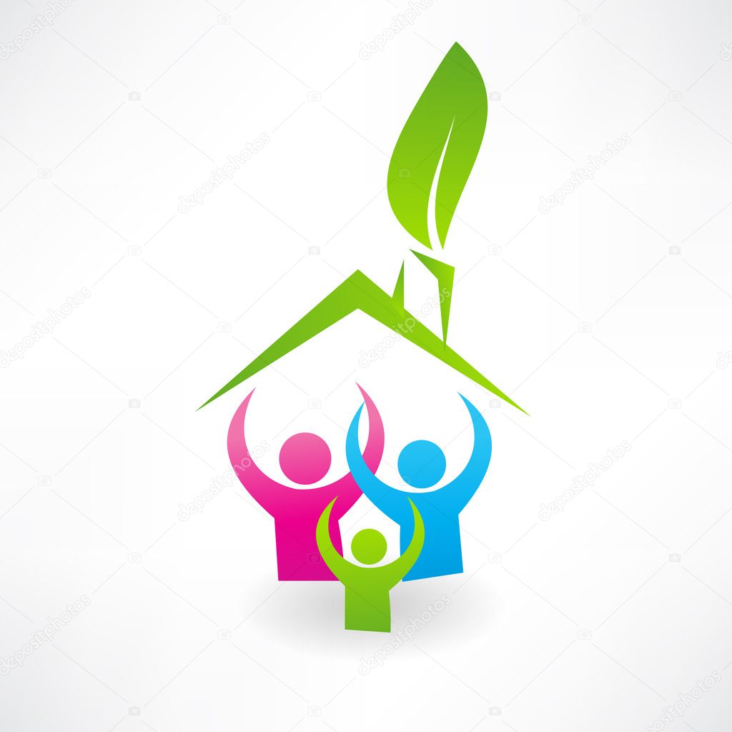 Ecological house and family icon Stock Vector by ©file404 37816365