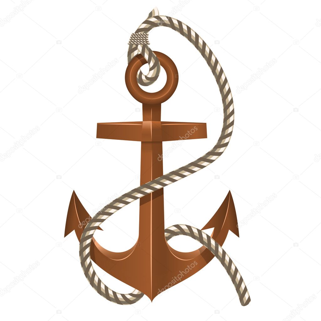 Antigua ancla con la cuerda sobre fondo blanco — Vector de stock ...