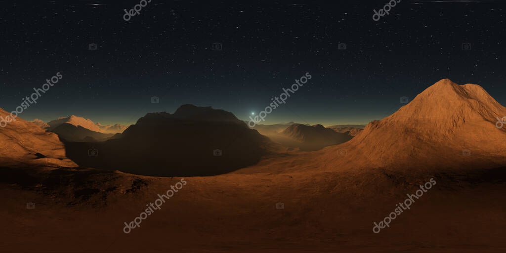 360 degree panorama of Mars sunset, environment HDRI map ...