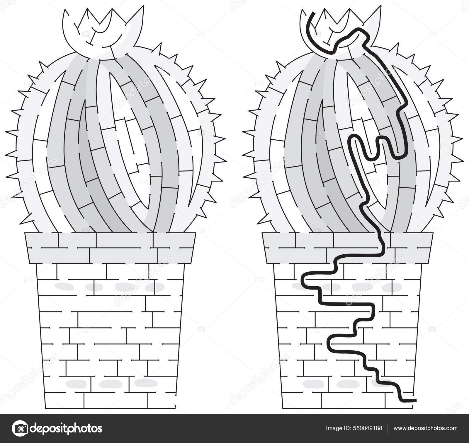 Cactus Maze Kids Solution Black White Stock Vector Image by ©nahhan ...