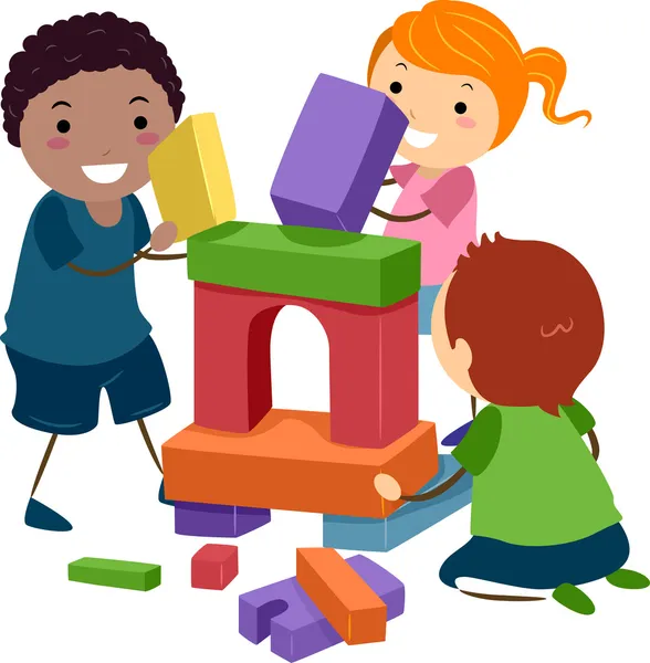 Children Sharing Blocks