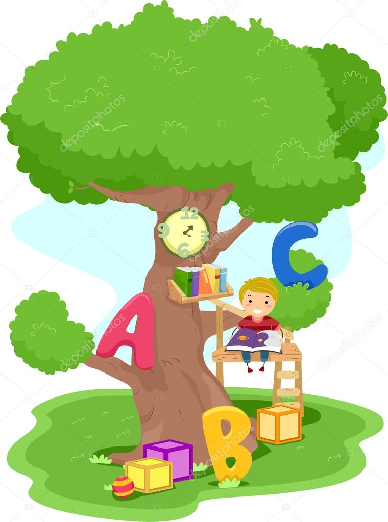 Treehouse Reading Stock Illustration by ©lenmdp #13604758