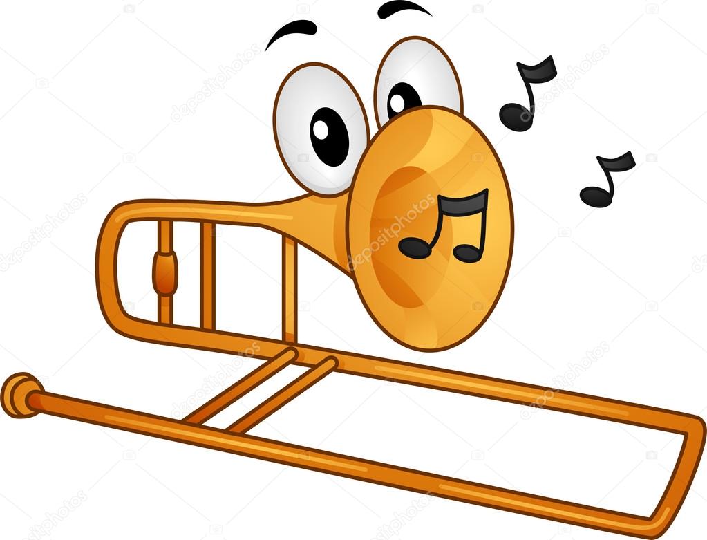 Cartoon Trombone With Music Notes
