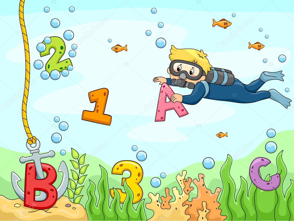 Underwater Scene with ABC Stock Illustration by ©lenmdp #16349073