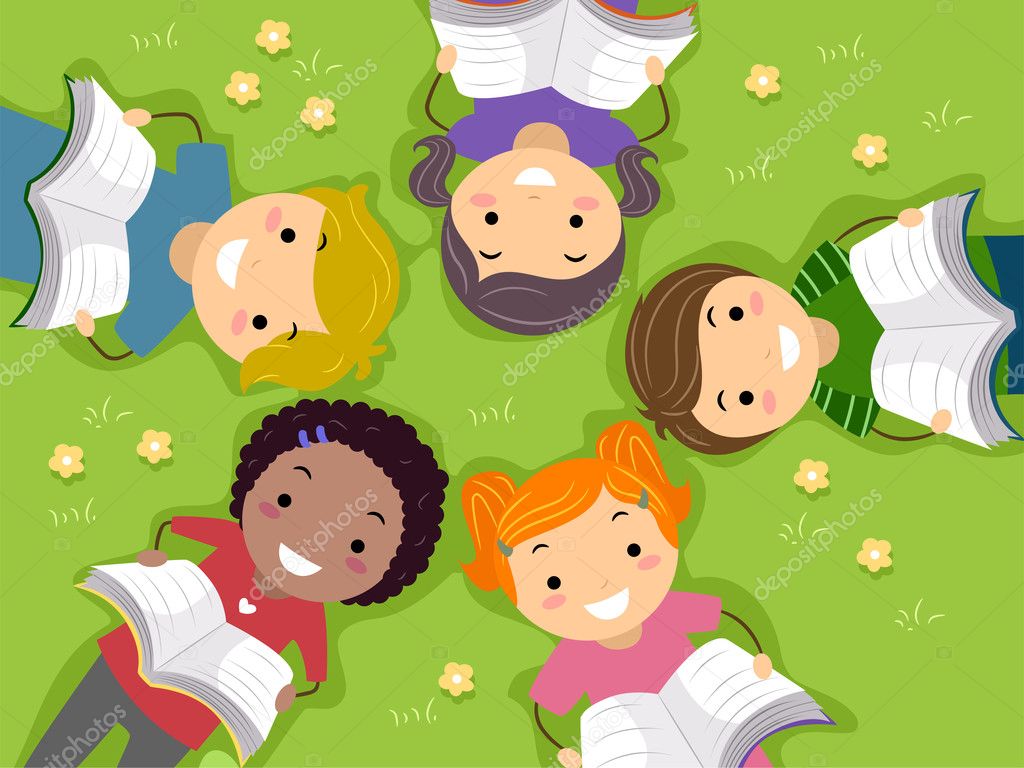 Outdoor Reading Kids Stock Illustration by ©lenmdp #19413771