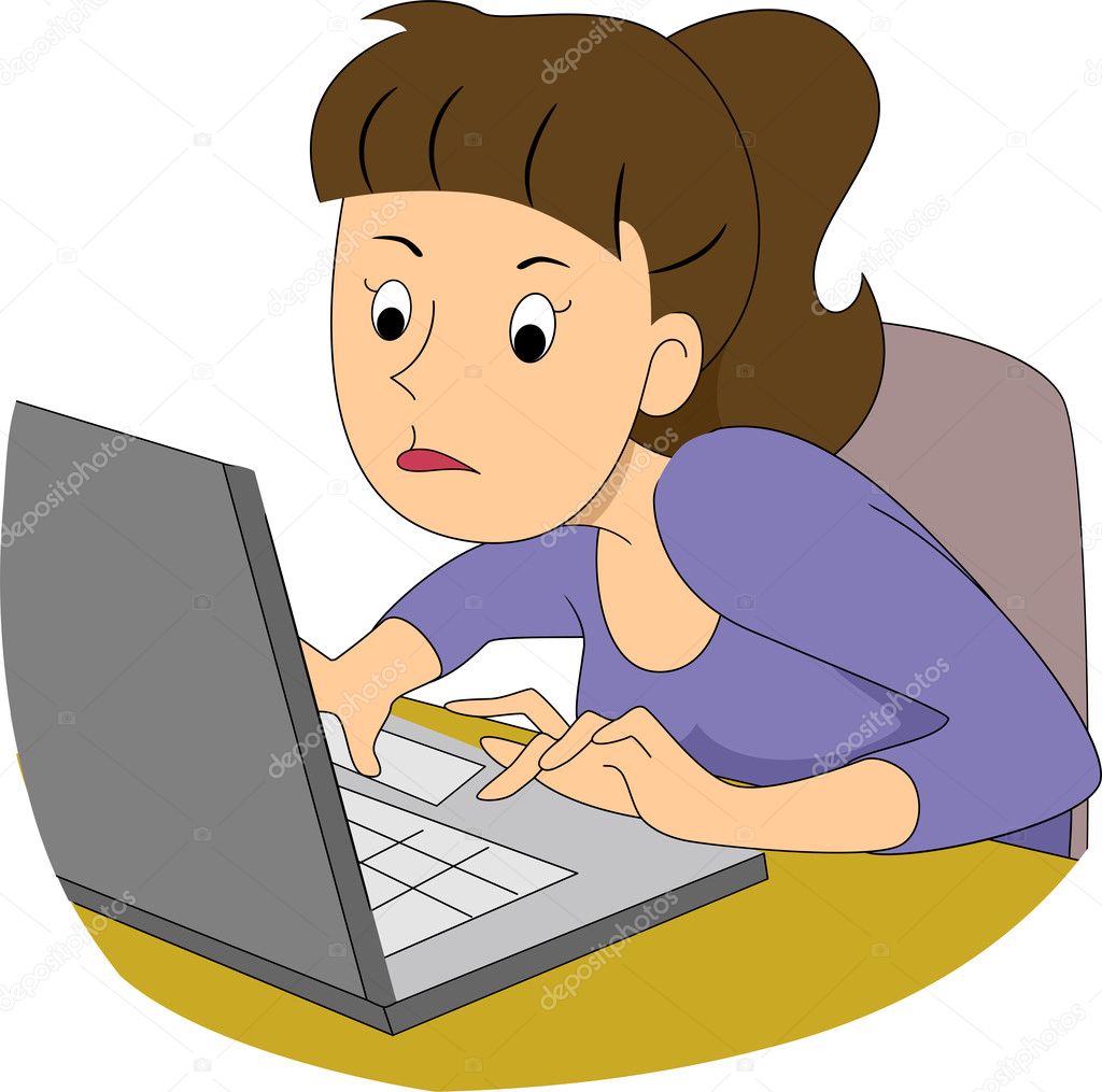 Girl Typing Clipart