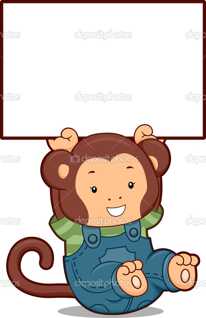 Monkey with Blank Board Stock Illustration by ©lenmdp #26420865
