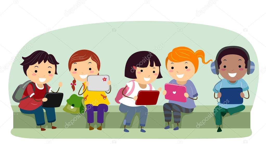 Stickman Kids with Tablet Computers at School — Stock Photo © lenmdp ...