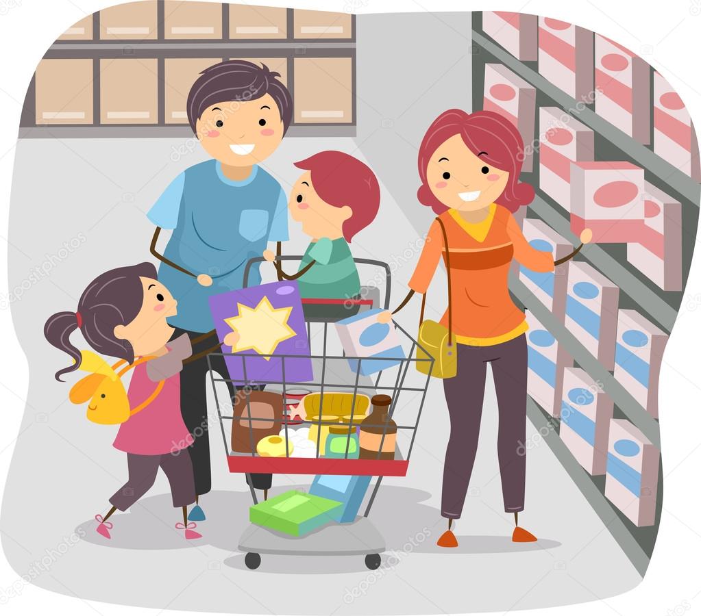 Stickman Family Shopping in a Grocery Store Stock Illustration by ...