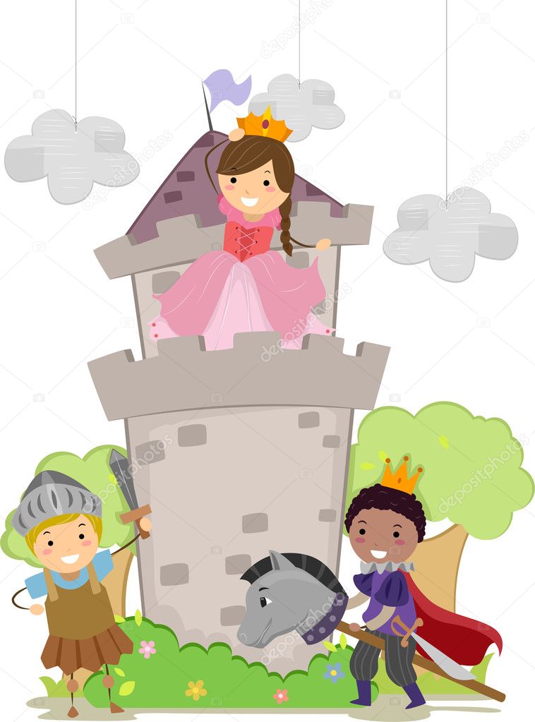 Stickman Kids in Princess and Knights School Play Stock Photo by ...