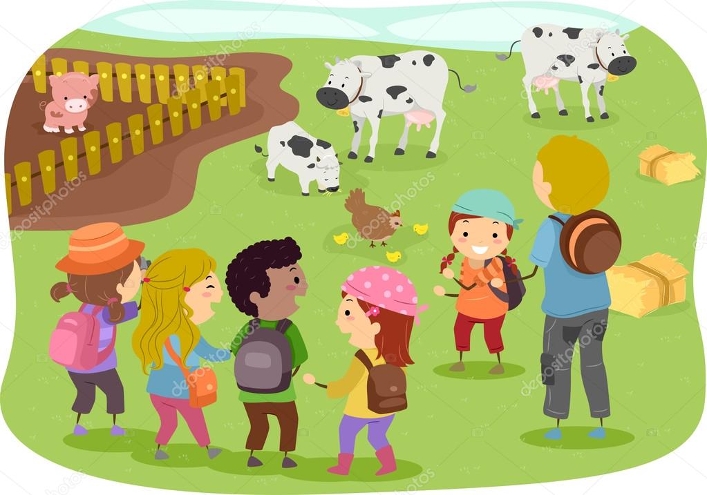 Stickman Kids School Trip to Farm — Stock Photo © lenmdp #32058689