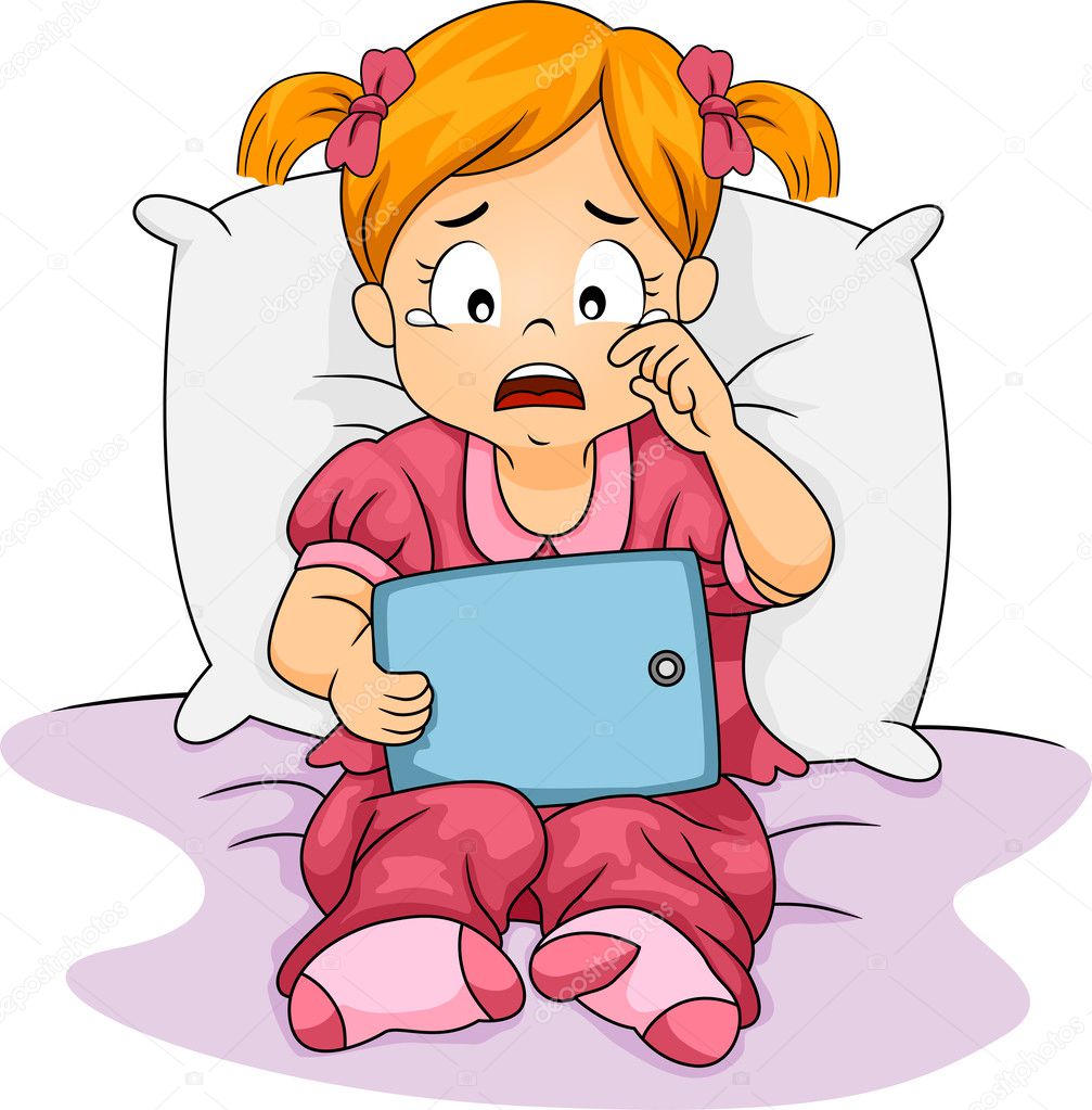 Crying Tablet Girl Stock Illustration by ©lenmdp #46206971