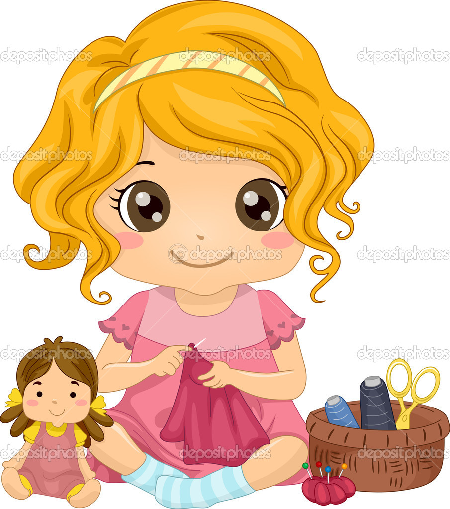 Girl Playing With Doll Clipart