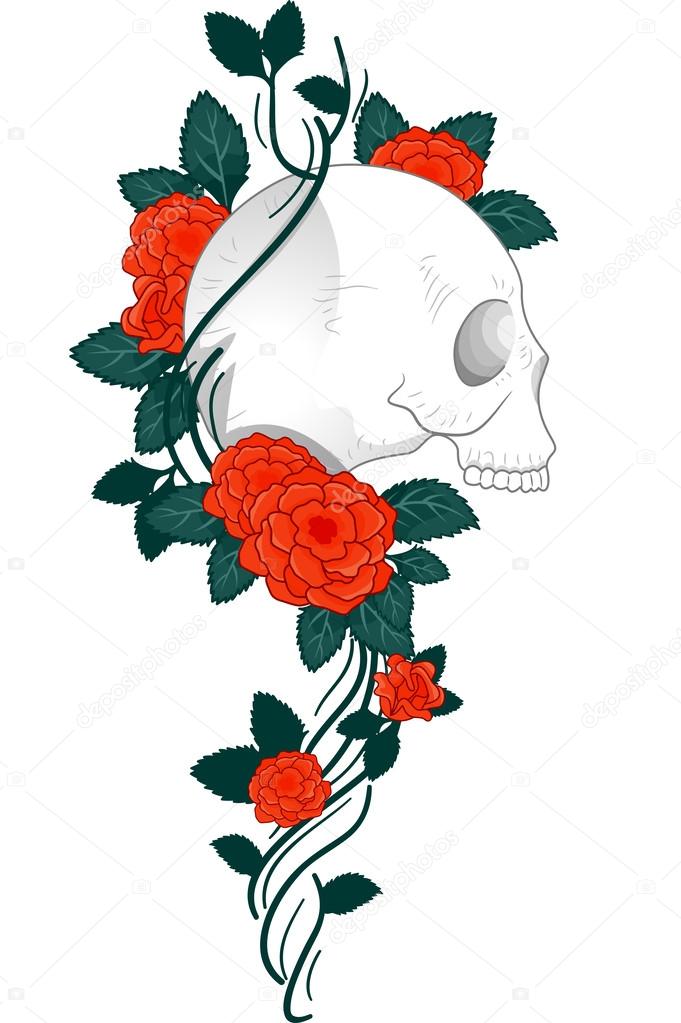 Rose Skull Tattoo Stencil