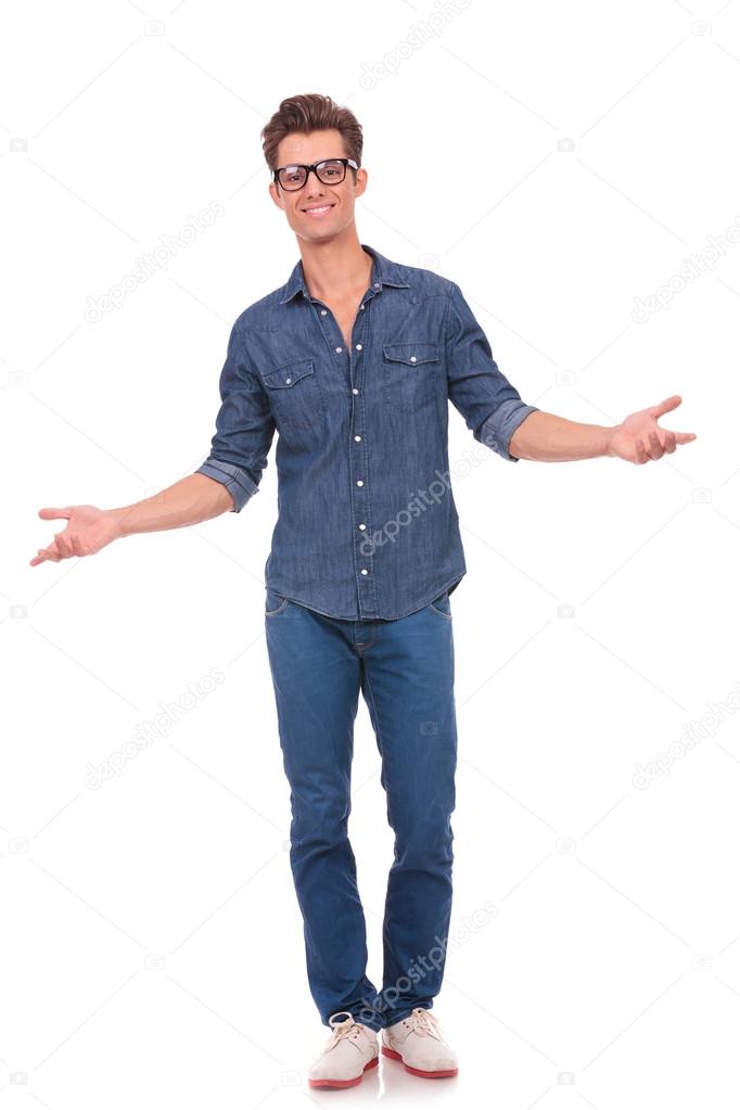 Man welcomes you open handed — Stock Photo © feedough #21939941