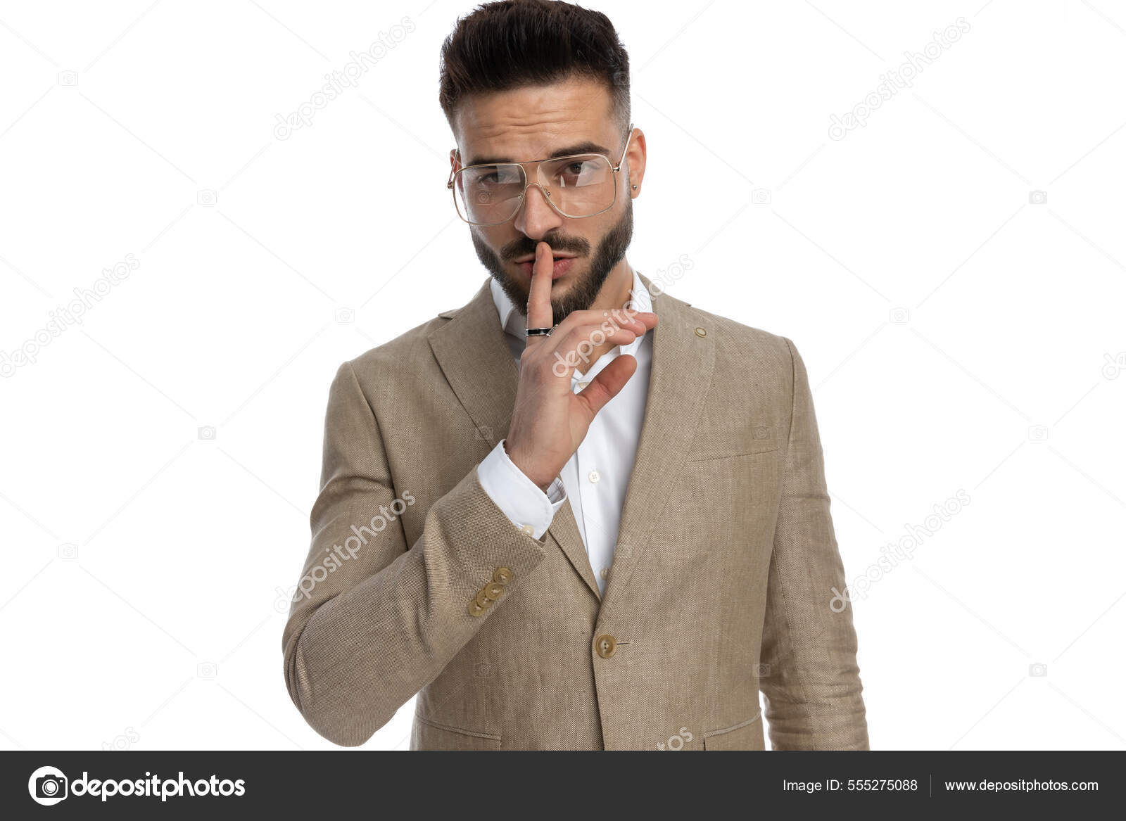 Sexy Businessman Asking Silence Pressing His Finger His Lips Wearing ...