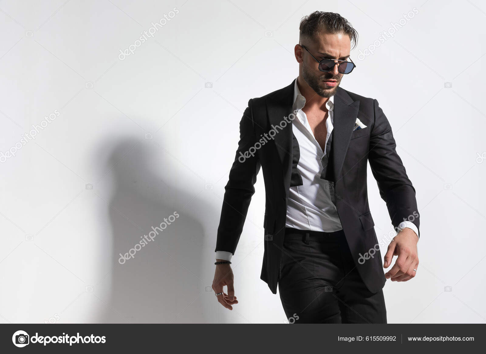 Handsome Macho Man Being Dramatic Wearing Sunglasses Black Tuxedo ...