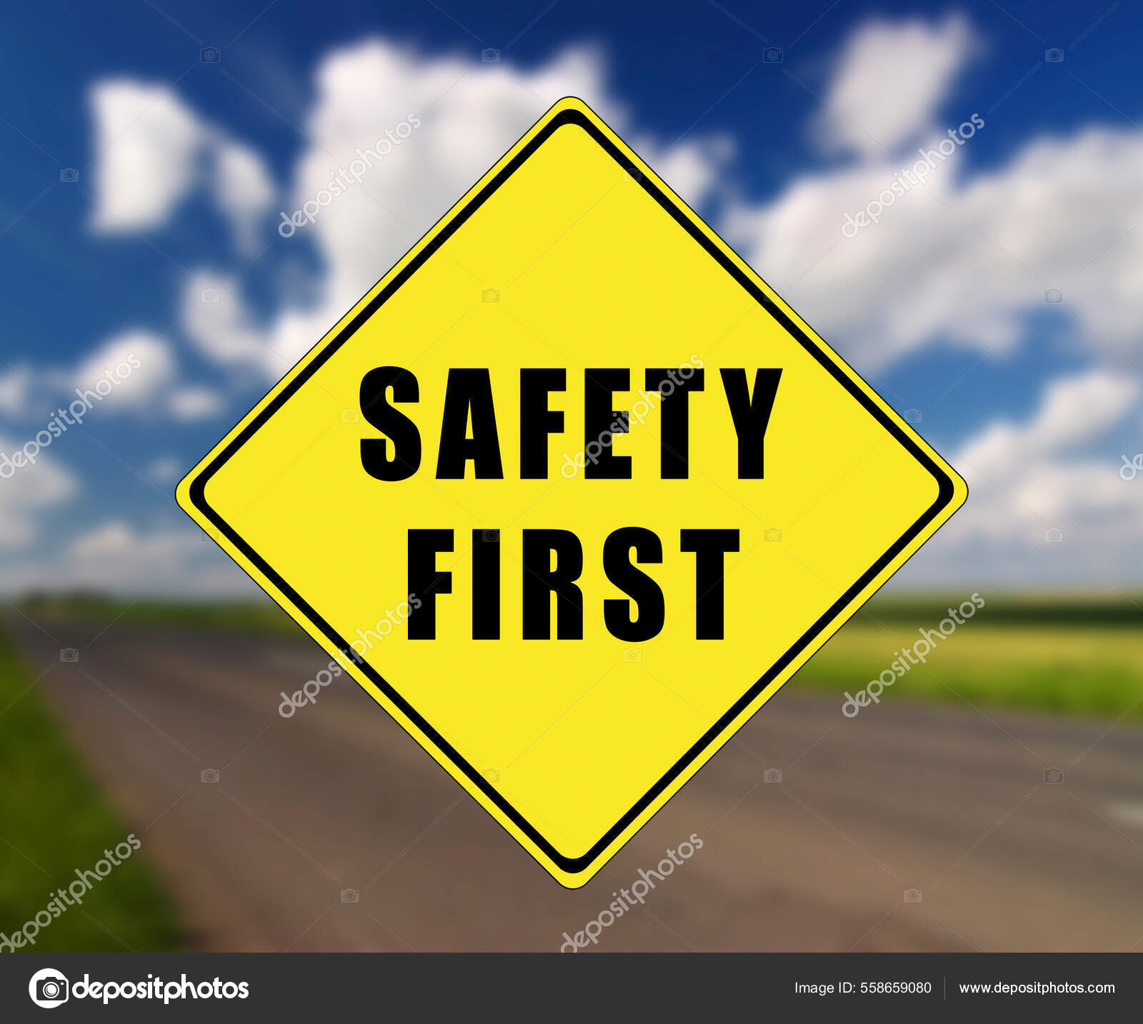 Road Yellow Traffic Sign Safety First Text — Stock Photo © joruba75 ...