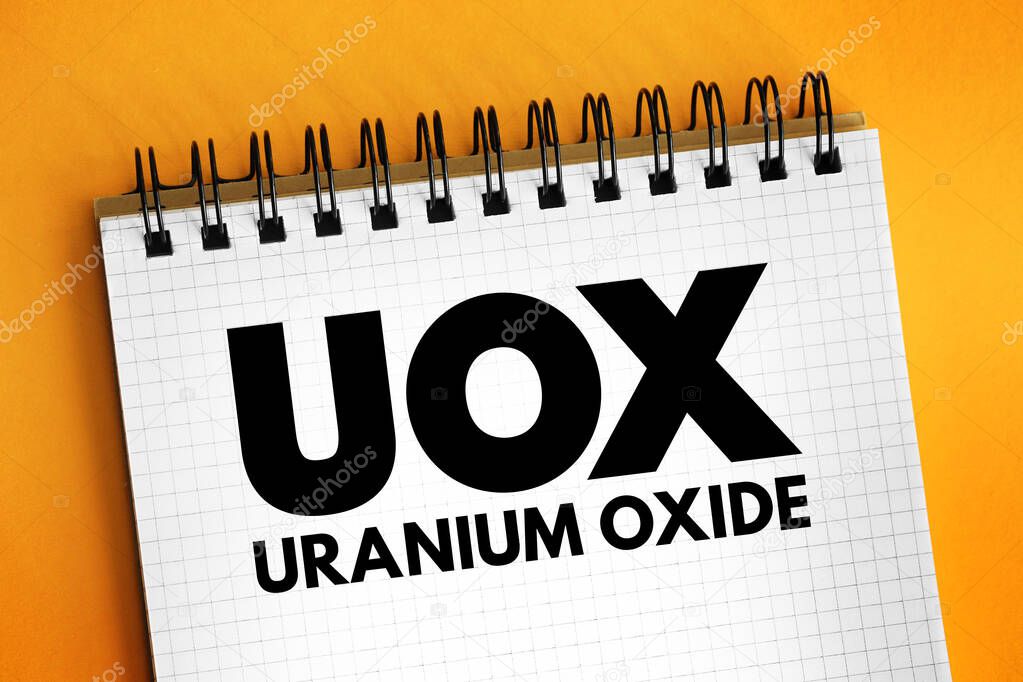 UOX - texto acrónimo de óxido de uranio en bloc de notas, fondo ...
