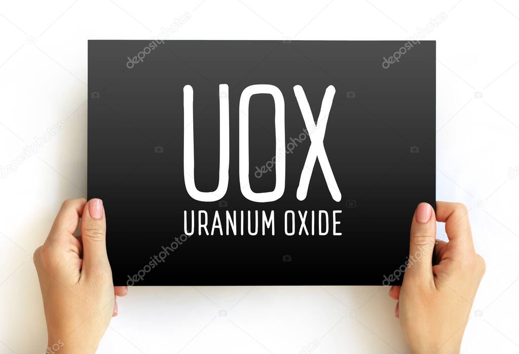 UOX - texto acrónimo de óxido de uranio en la tarjeta, fondo concepto ...